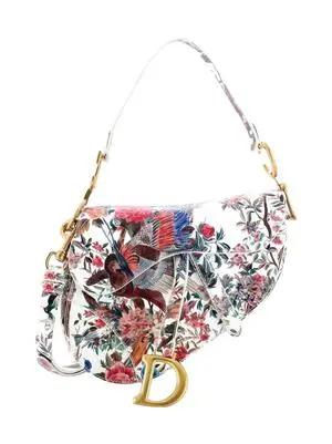 Dior Saddle Handbag With Strap In Printed Leather - Multicolour