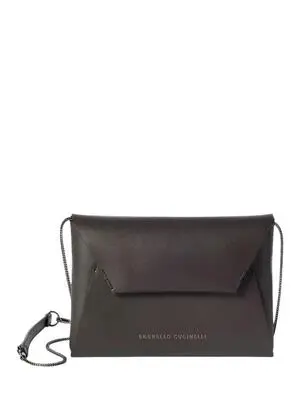 Brunello Cucinelli Brunello Cucinelli Duo Pochette In Calfskin With Precious Chain Brown