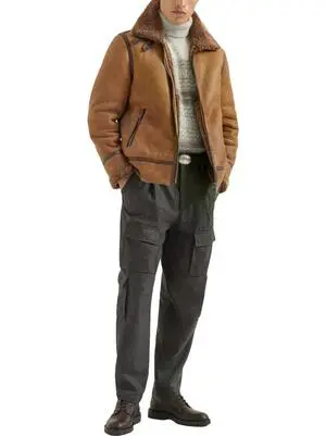 Brunello Cucinelli Shearling Aviator Jacket - Brown