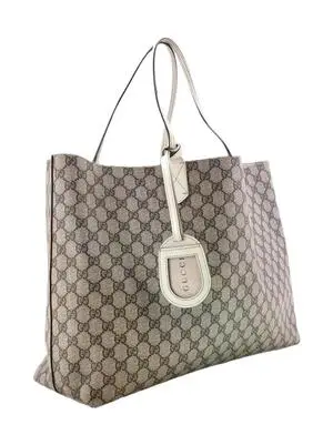 Gucci Reversible Gg Coated Canvas With Leather Medium Tote Bag - Brown