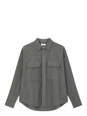STUDIO TOMBOY Striped Chest-pockets Cotton Shirt - Grey