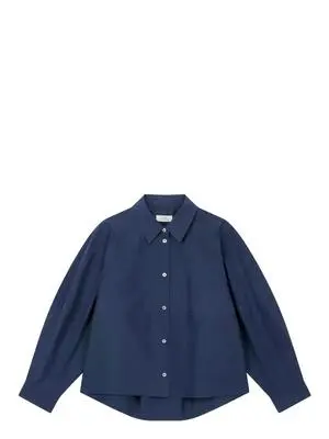 STUDIO TOMBOY Raglan Sleeve Cotton Button-down Shirt - Blue