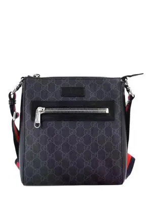 Gucci Gg Coated Canvas Messenger Bag With Web Strap - Black