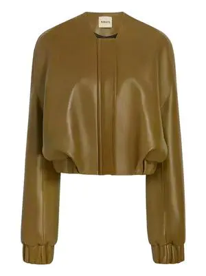 Khaite Cropped Leather Bomber Jacket - Brown