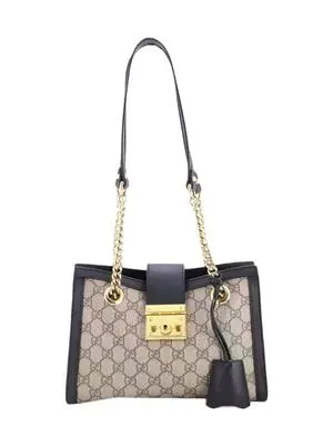Gucci Padlock Chain Tote Gg Coated Canvas Leather Small Shoulder Bag - Black