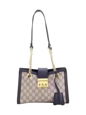 Gucci Padlock Chain Tote Gg Coated Canvas Leather Small Shoulder Bag - Black