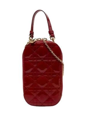 Dior Patent Cannage Lady Phone Holder Satchel - Red