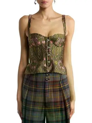 Etro Jacquard Corset Top With Floral Medallion Motif - Green