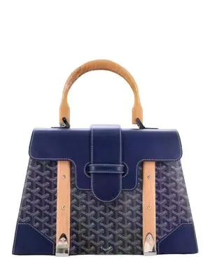 Goyard Saigon Top Handle Bag Coated Canvas Leather Mm Satchel - Blue