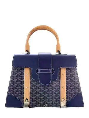 Goyard Saigon Top Handle Bag Coated Canvas Leather Mm Satchel - Blue