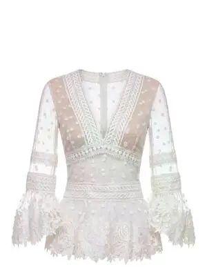 GEMY MAALOUF Floral-embroidered Tulle Blouse - White
