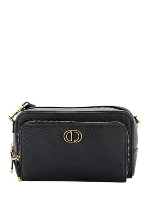 Dior Caro Double Pouch Leather Crossbody Bag - Black