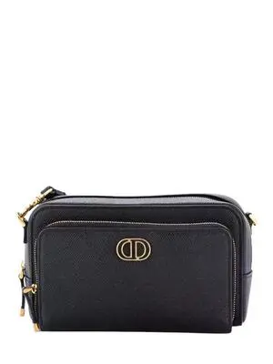 Dior Caro Double Pouch Leather Crossbody Bag - Black