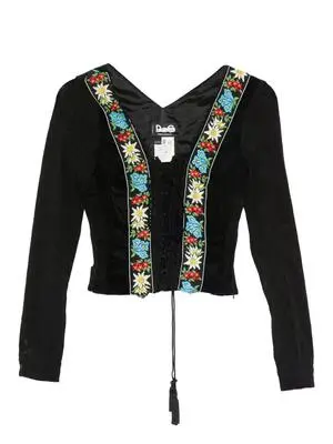Dolce & Gabbana Floral Embroidered Lace-up Top - Black