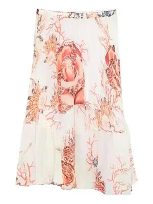 Roberto Cavalli 2000s Coral-print Tiered Skirt - Neutrals