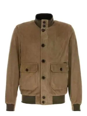 MOORER Button-up Bomber Jacket - Brown