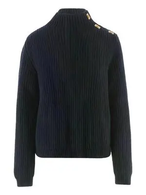 FERRAGAMO Ribbed Knit Gancini Plaque Sweater - Blue