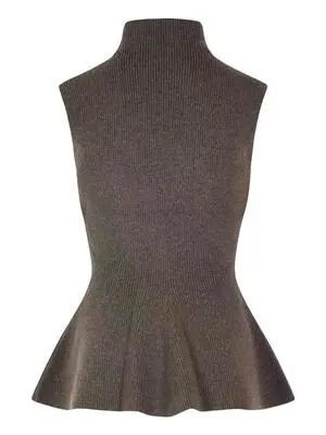 RÓHE Sculptural Ribbed-knit Peplum Top - Brown