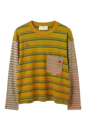 SONG FOR THE MUTE Striped Star-patch T-shirt - Yellow