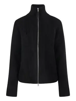 MAISON MARGIELA Ribbed Knit Zip-up Jacket - Black