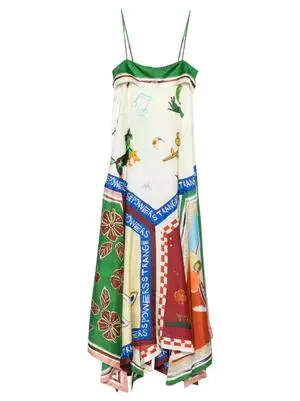 ALEMAIS Alemas Graphic Print Handkerchief Hem Midi Dress - Neutrals