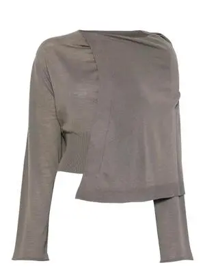 Rick Owens Asymmetric Draped Fine Knit Sweater - Grey