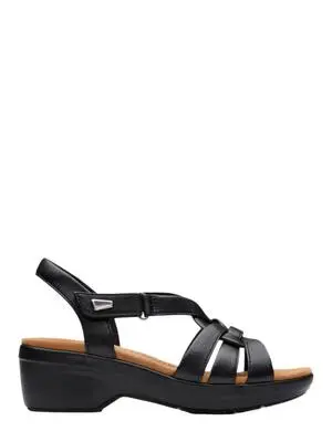 Clarks Tuleah Leather Wedge Sandals - Black