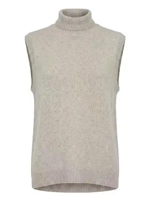 Brunello Cucinelli Sequin Embellished Roll Neck Vest - Neutrals