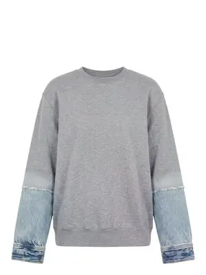 HAIKURE Denim-panelled Frayed Sweater - Grey