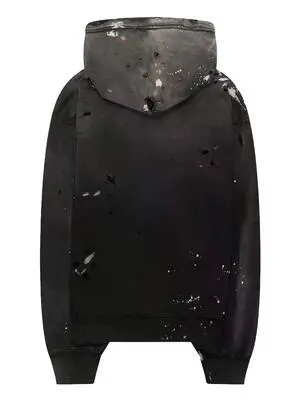 SATOSHI NAKAMOTO Distressed Paint-splatter Hoodie - Black