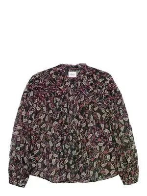 MARANT ETOILE MARANT ÉTOILE "Chrsita" Black Floral Print Ruffled Band Collar Blouse Black