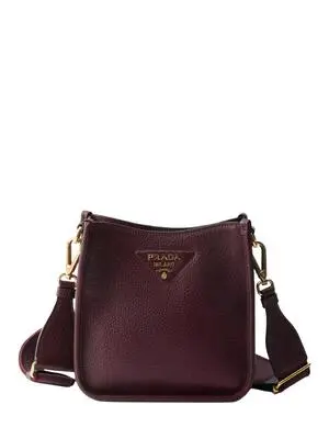 Prada Prada Mini Leather Shoulder Bag With Woven Tape Strap Red