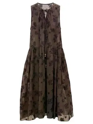 ÉPINGLER Floral-print Tiered Midi Dress - Brown