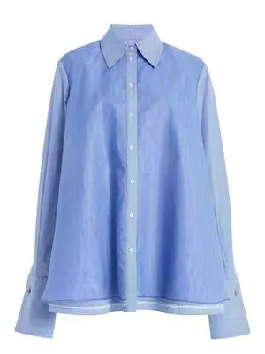 Brandon Maxwell Vaughn Layered Herringbone Shirt - Blue