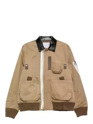 Sacai Paneled Jacket With Leather Collar - Neutrals