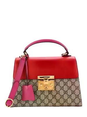 Gucci Padlock Top Handle Bag Gg Coated Canvas And Leather Small Satchel - Pink