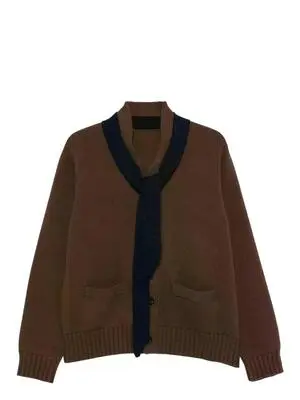 Sacai Scarf Detail Buttoned Cardigan - Brown