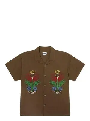 Obey Perry Floral-embroidered Shirt - Brown