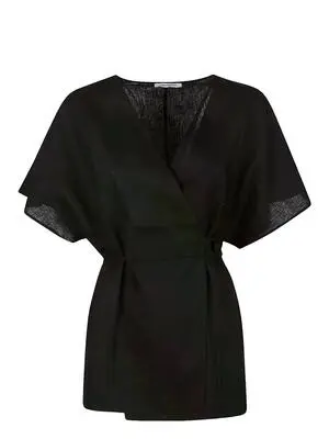 HINNOMINATE Wrap Linen Shirt - Black
