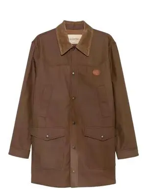 Valentino Garavani Corduroy Collar Long Sleeve Coat - Brown