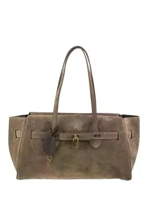 Brunello Cucinelli Suede Shoulder Bag With Padlock Detail - Neutrals