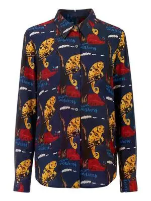 LAURA URBINATI Silk Printed Shirt - Blue