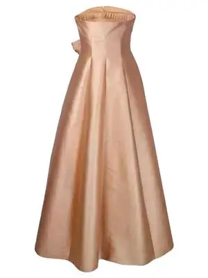 Alberta Ferretti Peach Pink Mikado Strapless Sweetheart Bow Maxi Dress - Neutrals
