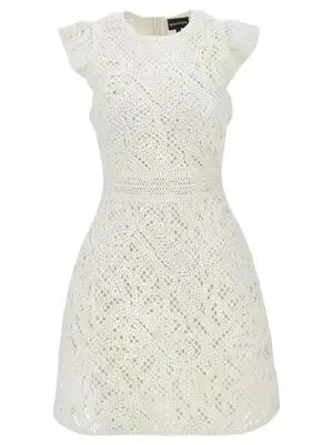 Emporio Armani Crochet Knit Cap-sleeve Mini Dress - White