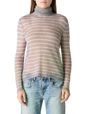 R13 Striped Semi-sheer Turtleneck Top - Grey
