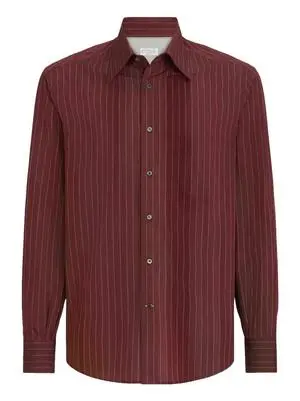 Brunello Cucinelli Double Pinstripe Cotton Overshirt With Italian Collar And Chest Pocket - Red