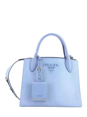 Prada Monochrome Saffiano With City Calf Small Tote Bag - Blue