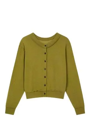 STUDIO TOMBOY Ribbed-trim Round-neck Cardigan - Green