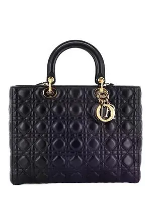 Dior Lady Cannage Quilt Lambskin Large Satchel - Black