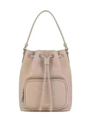 LA ROSE Drawstring Zip Bucket Bag - Neutrals